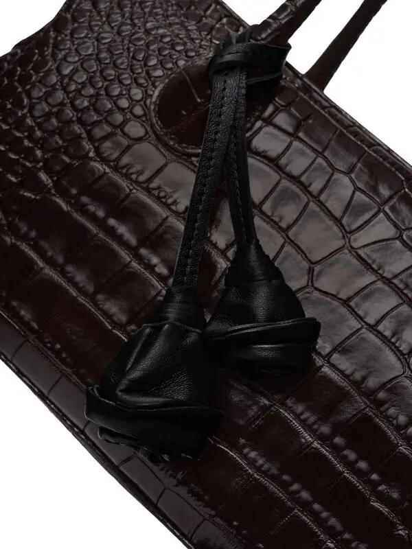 Magda Butrym Brigitte Bag In Dark Crocodile-embossed Leather With A Flower-shaped Charm - Brown