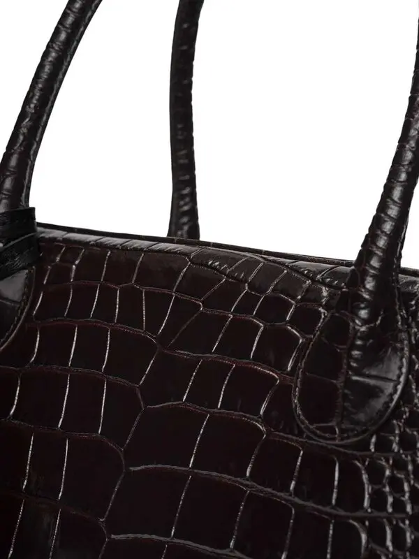 Magda Butrym Brigitte Bag In Dark Crocodile-embossed Leather With A Flower-shaped Charm - Brown
