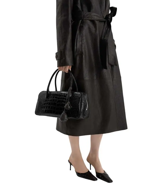 Magda Butrym Brigitte Bag In Dark Crocodile-embossed Leather With A Flower-shaped Charm - Brown