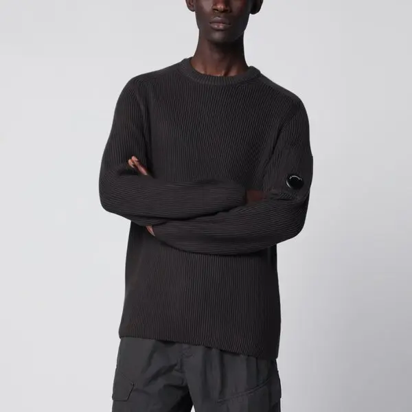 C.P. COMPANY Dark Grey Cotton-blend Ribbed Sweater - Blue