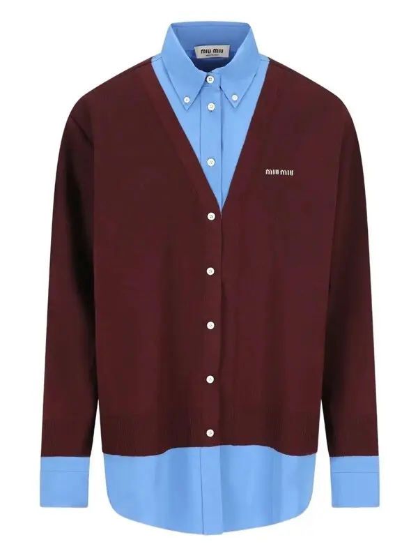 Miu Miu Wool Cardigan With Cotton Details - Multicolor