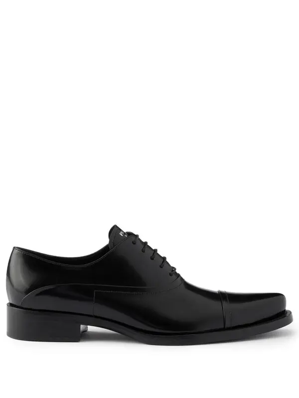 Prada Allacciate Leather Oxford Shoes - Black
