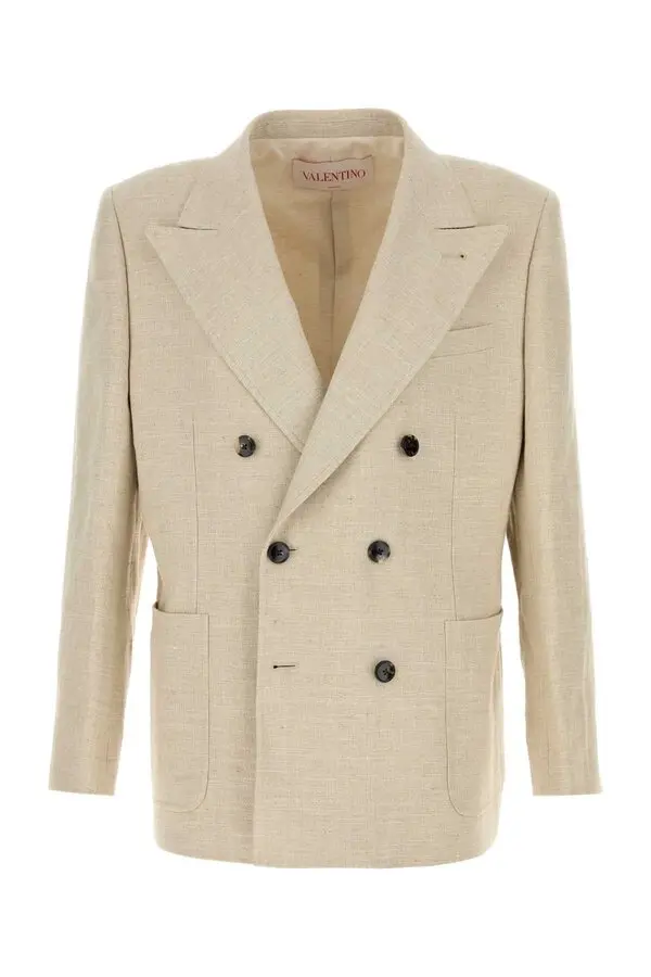 Valentino Garavani Beige Linen Blend Blazer - Brown