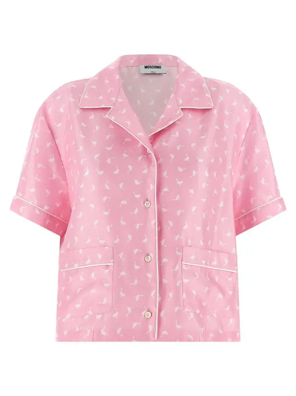 Moschino Goose Print Silk Twill Shirt - Pink