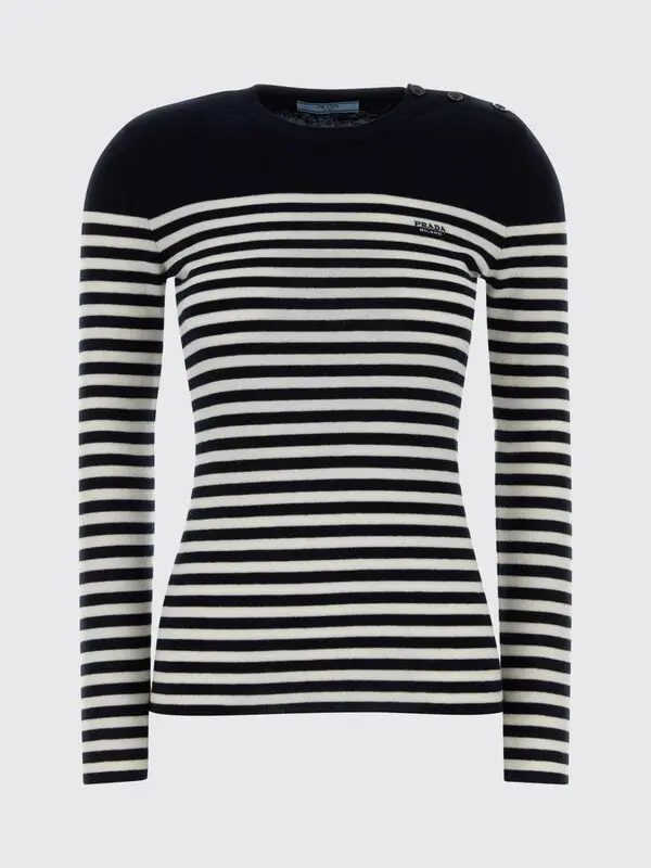 Prada Bicolor Striped Virgin Wool Sweater - Blue