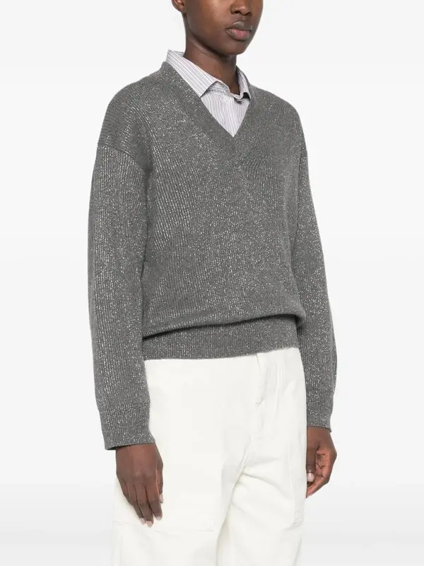 Brunello Cucinelli Cashmere V-neck Sweater - Gray
