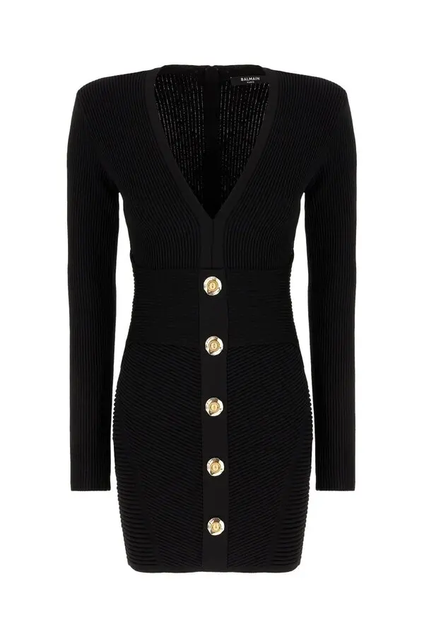 Balmain Long-sleeve Ribbed Dress