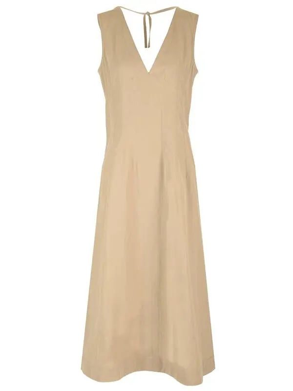 Bottega Veneta Beige Sleeveless Maxi Dress In Cotton - Cream