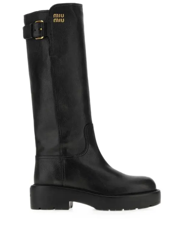 Miu Miu Leather Equestrian Boots - Black