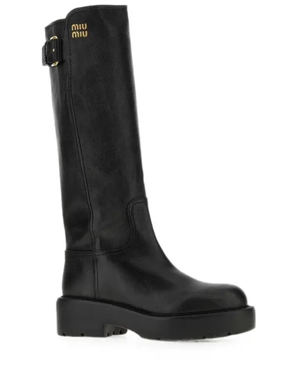 Miu Miu Leather Equestrian Boots - Black