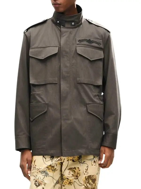 Kenzo Cotton Herringbone Military Jacket - Gray