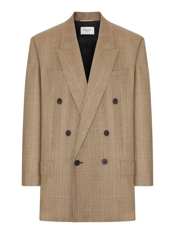 Saint Laurent Prince Of Wales Houndstooth Wool Jacket - Brown