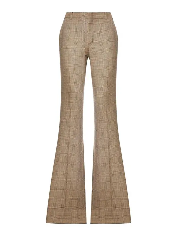 Saint Laurent Prince Of Wales Flared Trousers - Brown
