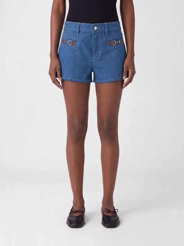 Gucci Cotton Shorts With Horsebit - Blue