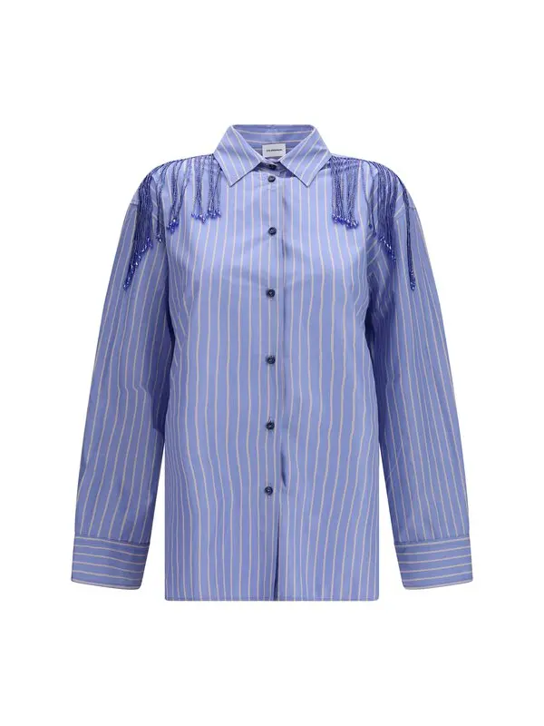 Andamane Miley Fringed Oversized Shirt - Blue