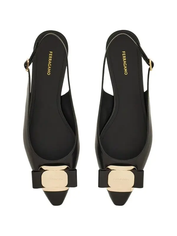 FERRAGAMO Zelmy Leather Flat Slingback - Black
