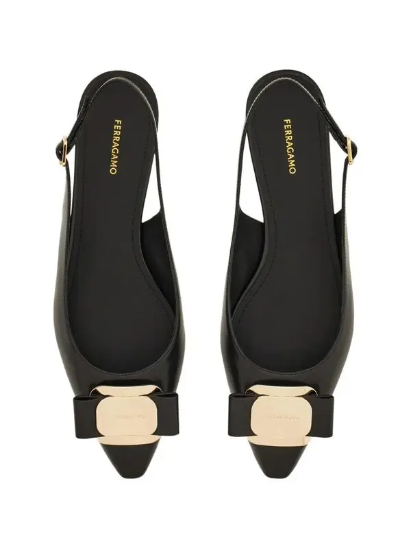 FERRAGAMO Zelmy Calf Leather Flat Slingback Shoes - Black