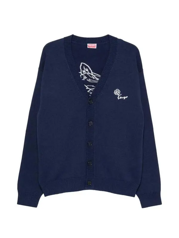 Kenzo Floral-embroidered Cardigan - Blue