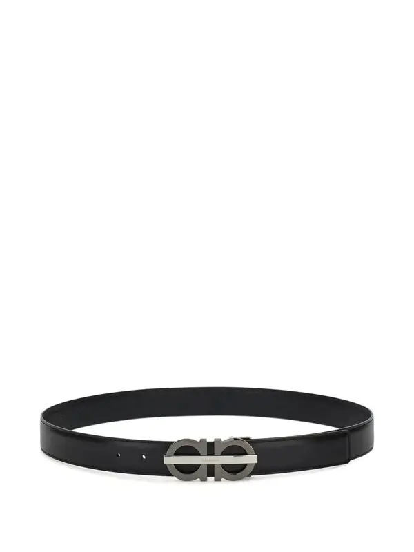 FERRAGAMO Gancini Smooth Leather Reversible Belt - Black