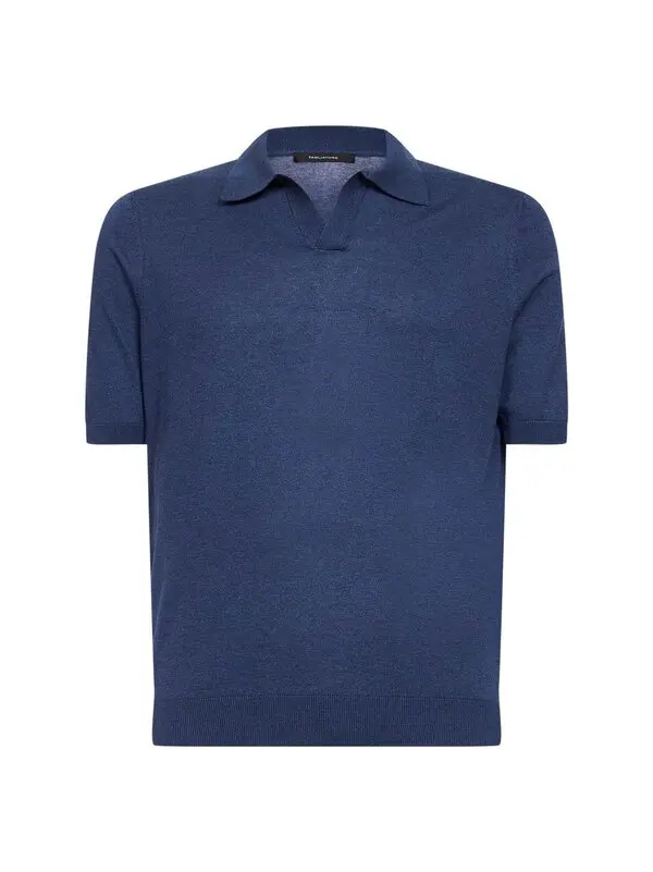 Tagliatore Navy Blue Silk Knit Polo Shirt - Multicolor