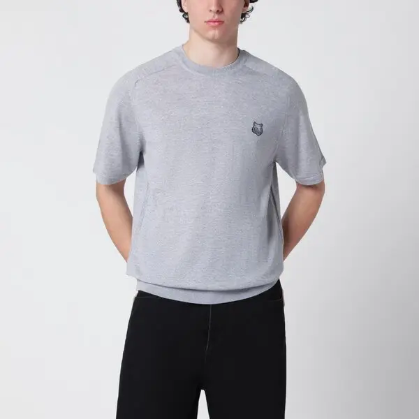 Maison Kitsuné Grey Melange Fox Head Wool Sweater - Gray