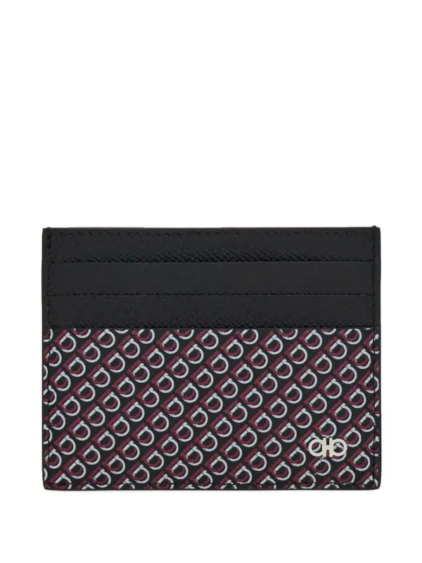 FERRAGAMO Micro Gancio-print Hammered Leather Card Holder