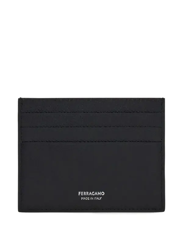 FERRAGAMO Micro Gancio-print Hammered Leather Card Holder