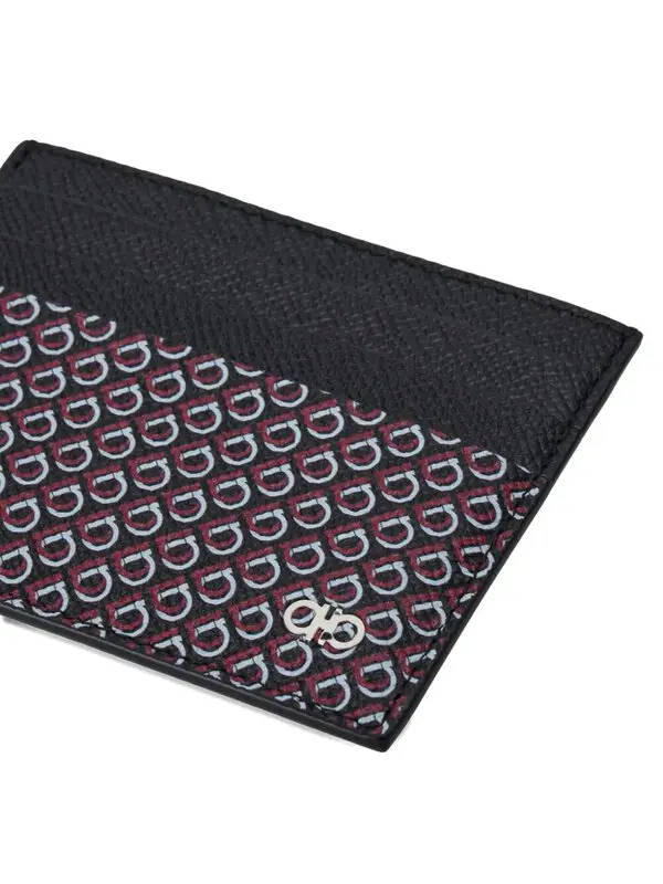 FERRAGAMO Micro Gancio-print Hammered Leather Card Holder