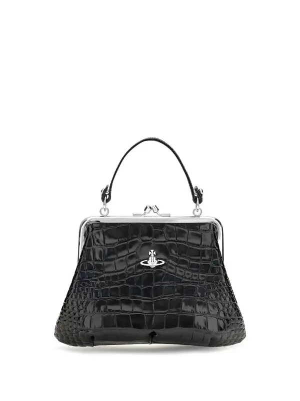VIVIENNE WESTWOOD Granny Frame Crocodile Effect Handbag - Black