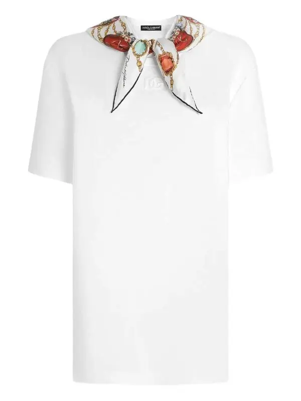 Dolce & Gabbana Embroidered Cotton T-shirt With Scarf Detail - White