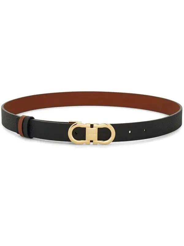 FERRAGAMO Gancini Hammered Leather Reversible Belt - Black