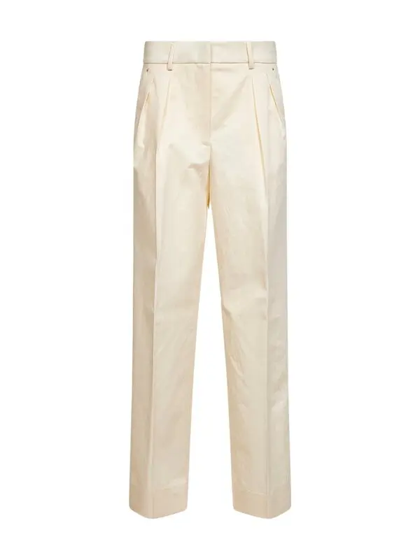 Moncler Natural Cotton Gabardine Wide-leg Tailored Trousers - Multicolor