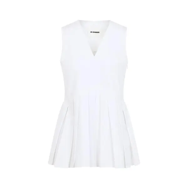JIL SANDER Sleeveless A-line Pleated Top - White