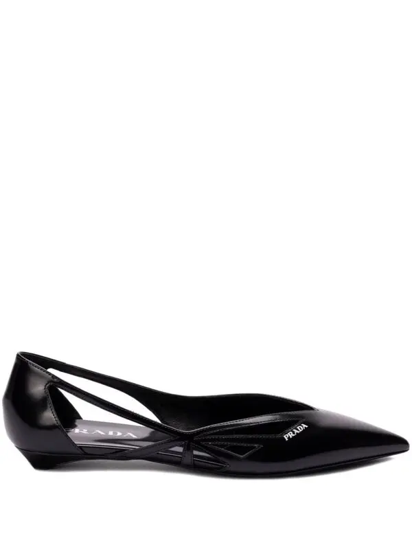 Prada Brushed Leather Cut-out Ballerinas - Black