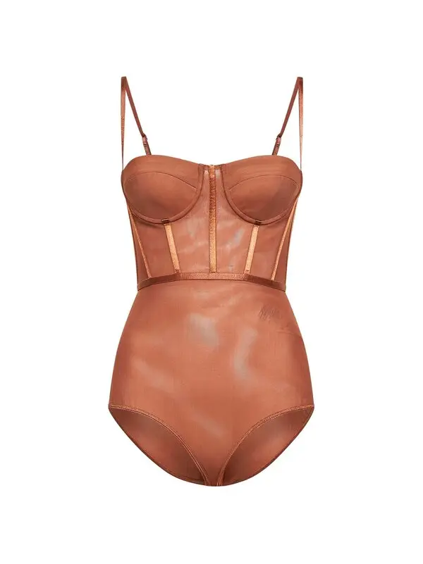 Zimmermann Tan Stretch Mesh Rebellion Corset Bodysuit - Multicolor