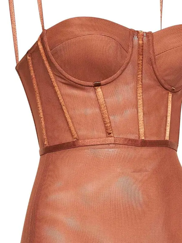 Zimmermann Tan Stretch Mesh Rebellion Corset Bodysuit - Multicolor