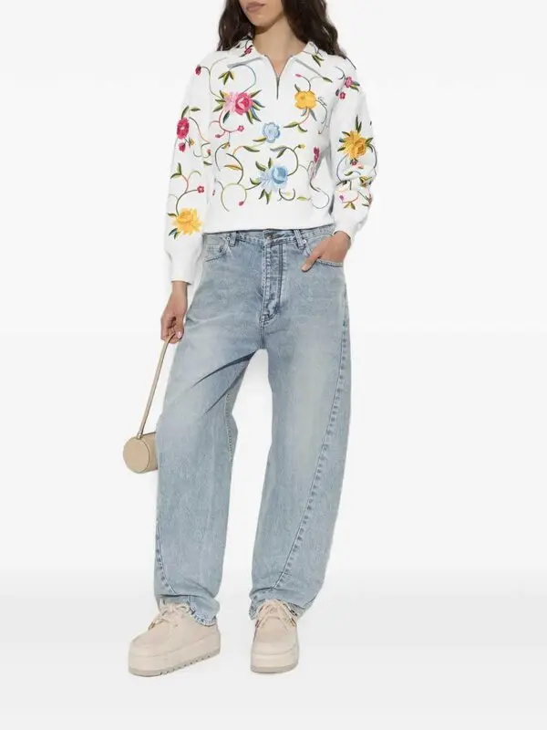 Kenzo Quarter-zip Sweatshirt With Floral Embroidery - White