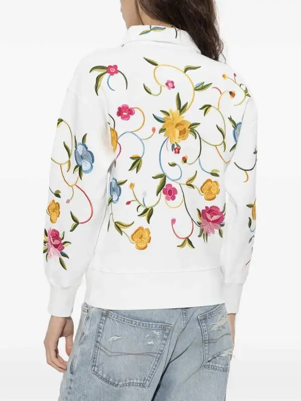 Kenzo Quarter-zip Sweatshirt With Floral Embroidery - White