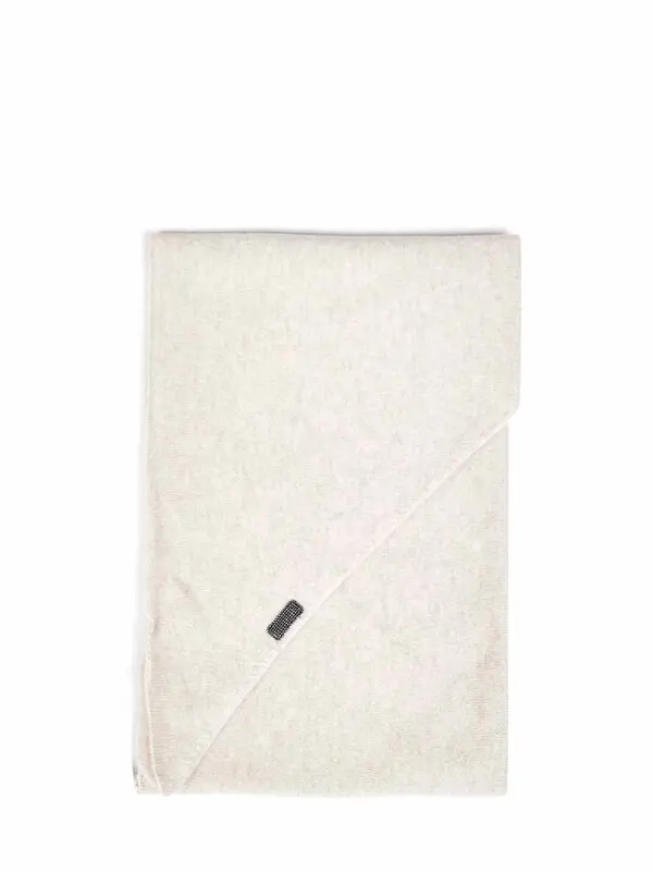 Brunello Cucinelli Beige Cashmere Large Scarf With Monili - Multicolor