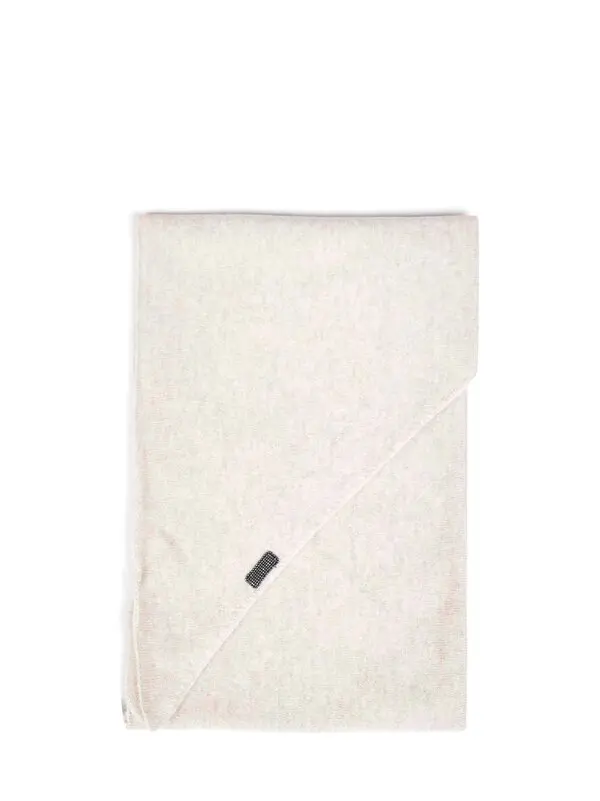 Brunello Cucinelli Beige Cashmere Large Scarf With Monili - Multicolor