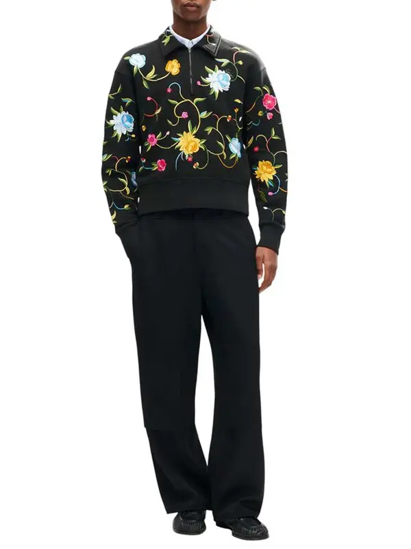 Kenzo Wildflower` Embroidered Half-zip Cotton Sweatshirt