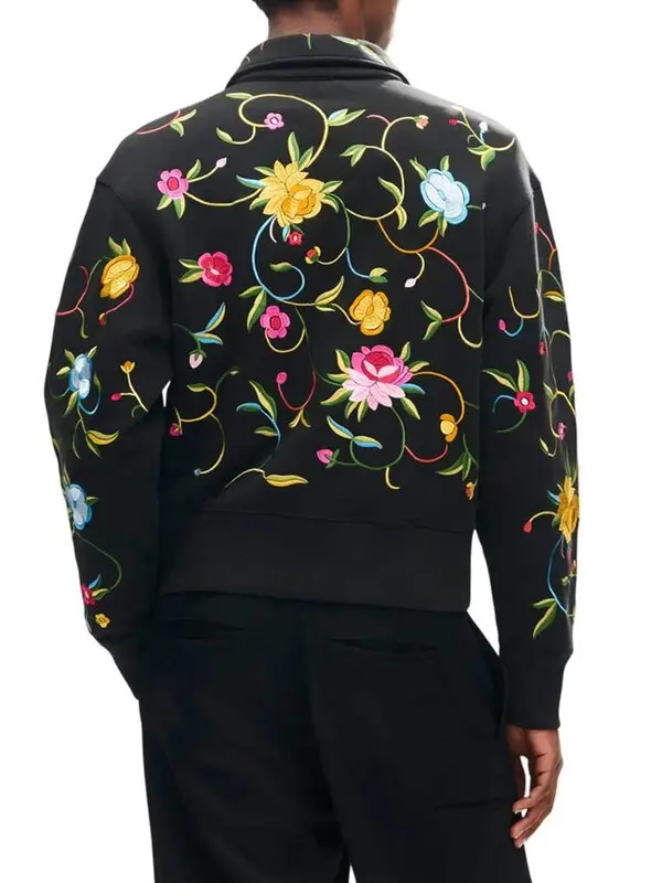Kenzo Wildflower` Embroidered Half-zip Cotton Sweatshirt - Black