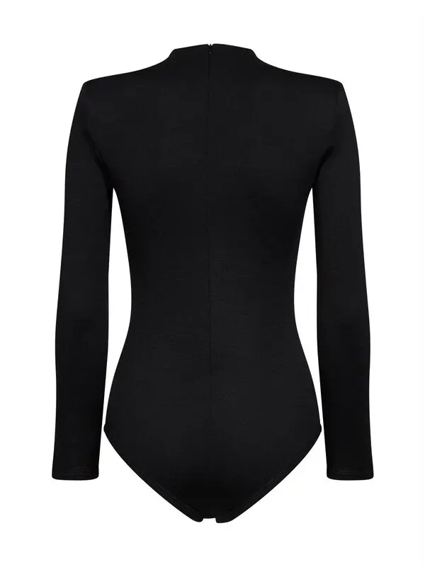 JIL SANDER Black Compact Wool Knit Fitted Bodysuit