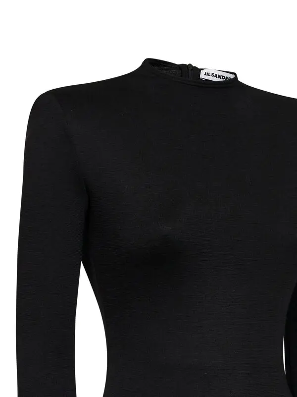 JIL SANDER Black Compact Wool Knit Fitted Bodysuit