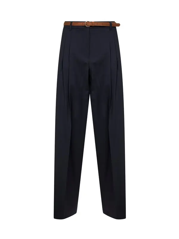 Max Mara Blue Stretch Wool Canvas Mstbacio Fluid Trousers