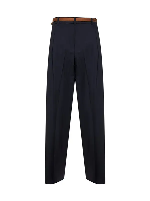 Max Mara Blue Stretch Wool Canvas Mstbacio Fluid Trousers
