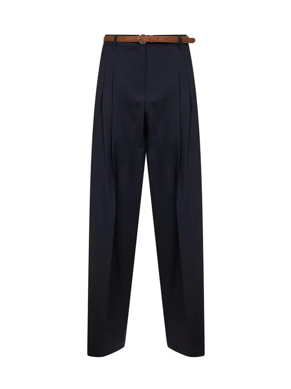 Max Mara Blue Stretch Wool Canvas Mstbacio Fluid Trousers - Multicolor