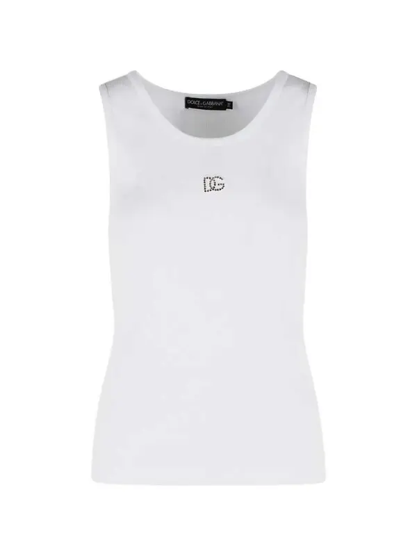 Dolce & Gabbana Ribbed Tank Top With Logo - White