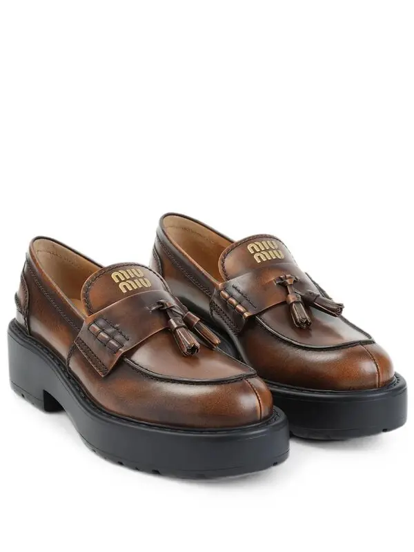 Miu Miu Leather Loafers - Brown