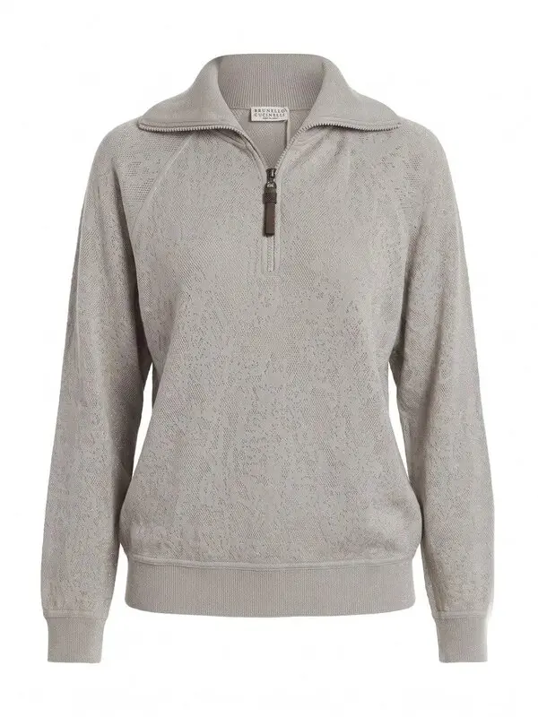 Brunello Cucinelli Wool Quarter Zip Cardigan Sweatshirt - Multicolor